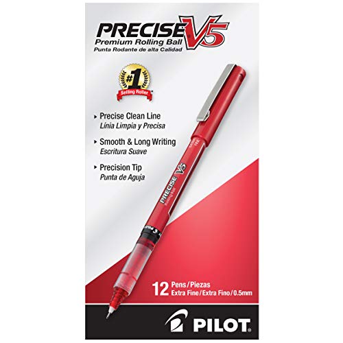 PILOT Precise V5 Stick Liquid Ink Rolling Ball Stick Pens, Extra Fine Point (0.5mm) Red Ink, 12-Pack (35336)