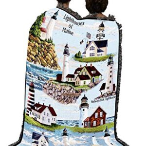 Lighthouses of Maine Blanket - Bass Harbor Cape Elizabeth Halfway Rock Sequin Neddick West Quoddy Portland Pemaquid - Coastal Ocean Gift Tapestry Throw Woven from Cotton - Made in the USA (72x54)