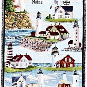 Lighthouses of Maine Blanket - Bass Harbor Cape Elizabeth Halfway Rock Sequin Neddick West Quoddy Portland Pemaquid - Coastal Ocean Gift Tapestry Throw Woven from Cotton - Made in the USA (72x54)