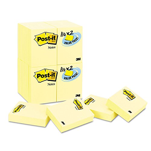 Post-it Mini Notes, 1.5 in x 2 in, 24 Pads, America #1 Favorite Sticky Notes, Canary Yellow, Clean Removal, Recyclable (653-24VAD-B)