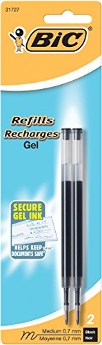 BIC Gel Refill fits Velocity Gel, Pro+ Gel, ReAction Gel 0.7mm - 2ct, Black (RRLCP21-Blk)