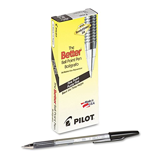 Pilot Better Ball Point Stick Pen, Black Ink.7mm, Dozen