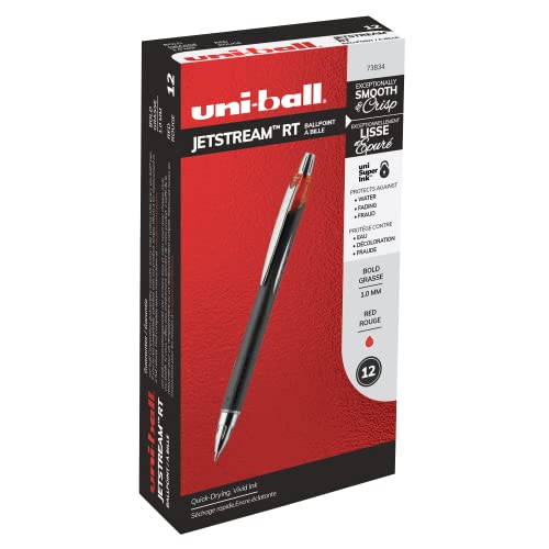 uni-ball Jetstream RT Retractable Ballpoint Pens Medium Point, 1.0mm, Red, 12 Pack