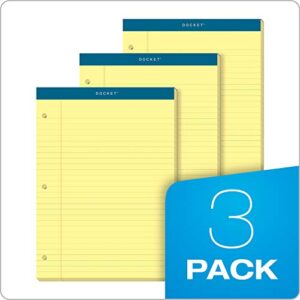 TOPS Docket Writing Pads, 8-1/2" x 11-3/4", Legal Rule, Canary Paper, 3-Hole Punched, 100 Sheets, 3 Pack (63392)