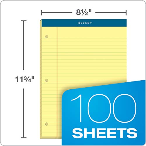 TOPS Docket Writing Pads, 8-1/2" x 11-3/4", Legal Rule, Canary Paper, 3-Hole Punched, 100 Sheets, 3 Pack (63392)