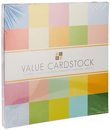 DCWV Cardstock Stack, Value Pack, Assorted Solid Colors, Smooth, 102 Sheets (6 each), 12 x 12 inches