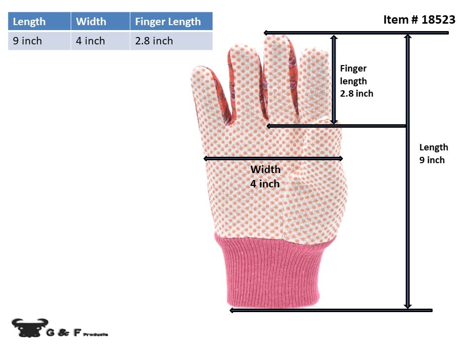 G & F 1852-3 Women Soft Jersey Garden Gloves, Women Work Gloves, 3-Pairs Green/Pink/Blue per Pack