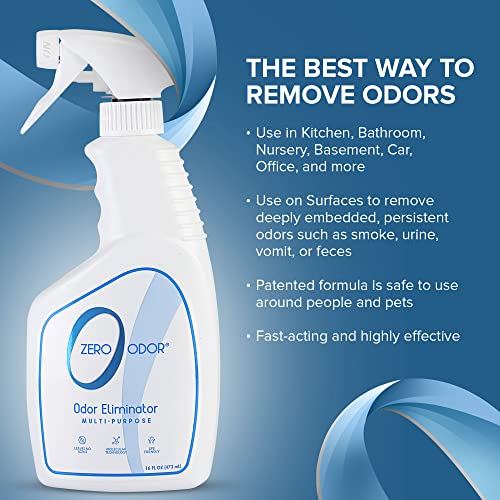 Zero Odor – Multi-Purpose Odor Eliminator - Air & Surface Odor – Patented Technology for Bathroom, Kitchen, Fabric, Closet- Smell Great Again, 16oz