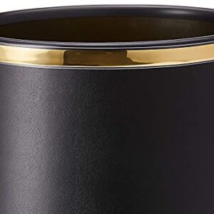 Kraftware Sophisticates Black/Polished Gold Brass Waste Basket with 3/4-Inch Bands and Brass Bumper