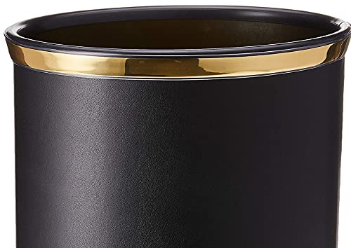 Kraftware Sophisticates Black/Polished Gold Brass Waste Basket with 3/4-Inch Bands and Brass Bumper