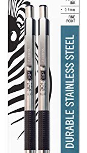 Zebra Pen F-301 Retractable Ballpoint Pen, Stainless Steel Barrel, Fine Point, 0.7mm, Black Ink, 2-Pack