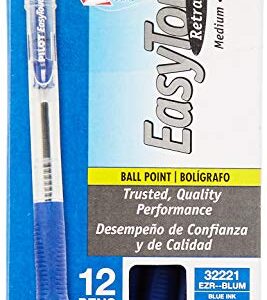 Pilot Easytouch Ballpoint Retractable Pen, Blue Ink, Medium, Dozen