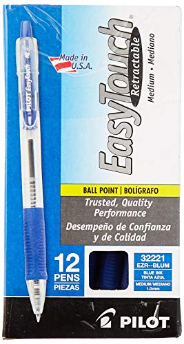 Pilot Easytouch Ballpoint Retractable Pen, Blue Ink, Medium, Dozen