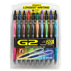 pilot, g2 premium gel roller pens, fine point 0.7 mm, assorted colors, pack of 20