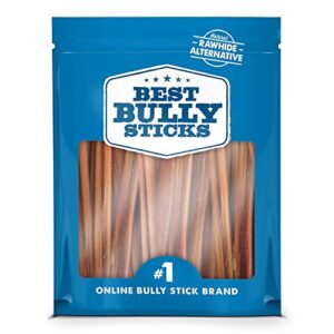 best bully sticks 6 inch all-natural bully sticks for dogs - 6” fully digestible, 100% grass-fed beef, grain and rawhide free | 50 pack