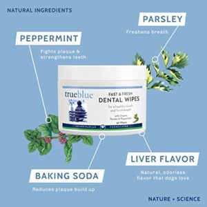 TrueBlue Parsley & Peppermint Fast and Fresh Dog Dental Swipes – Pre-Moistened Teeth Cleaning Pads - Non-Toxic, All-Natural Tooth Cleansing– 50 Count