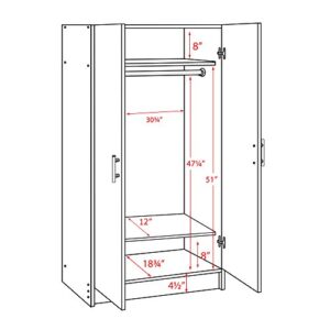 Prepac Elite 2 Door Wardrobe Cabinet, 32" W x 65" H x 20" D, White