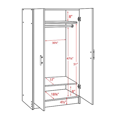 Prepac Elite 2 Door Wardrobe Cabinet, 32" W x 65" H x 20" D, White