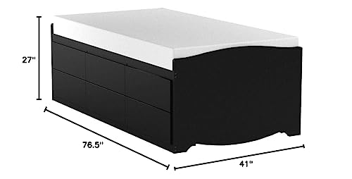 Prepac Captain's Platform Storage Bed with 6 Drawers, Twin, Black