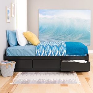 prepac twin xl mate's platform storage bed with 3 drawers, black