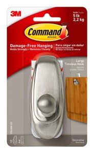 command large timeless hook, brushed nickel, 1-hook, 2-strips, decorate damage-free