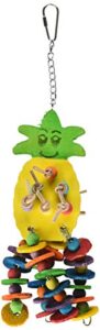 featherland paradise, hanging fruit-shaped bird toy with whiffle balls and wood blocks, pineapple