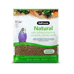 ZuPreem Natural Pellets Bird Food for Small Birds, 2.25 lb (Pack of 1) - Made in USA, Essential Nutrition for Parakeets, Budgies, Parrotlets