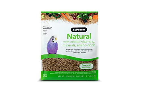 ZuPreem Natural Pellets Bird Food for Small Birds, 2.25 lb (Pack of 1) - Made in USA, Essential Nutrition for Parakeets, Budgies, Parrotlets