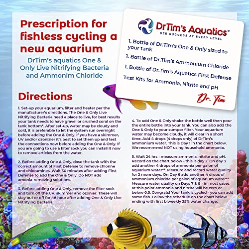 Dr. Tim’s Aquatics Saltwater One & Only Nitrifying Bacteria – For New Fish Tanks, Aquariums, Water Filtering, Disease Treatment – H20 Pure Fish Tank Cleaner – Removes Toxins – 4 Oz.