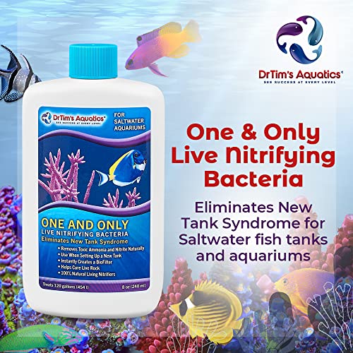 Dr. Tim’s Aquatics Saltwater One & Only Nitrifying Bacteria – For New Fish Tanks, Aquariums, Water Filtering, Disease Treatment – H20 Pure Fish Tank Cleaner – Removes Toxins – 4 Oz.