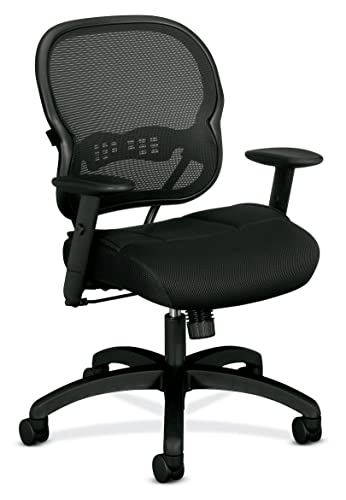 HON Wave Office Chair Mid Back Mesh Ergonomic Computer Desk Chair - Adjustable Arms, Lumbar Support, Synchro-Tilt Tension Angle Lock Recline, Comfortable Cushion, 360 Swivel Rolling Wheels - Black