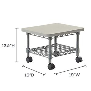 Safco Products Under Desk Printer/Fax Stand ,Steel Wire Shelf , Locking Swivel Wheels , Gray Powder Coat Finish , 19"W x 16"D Laminate Top , Easy Assembly