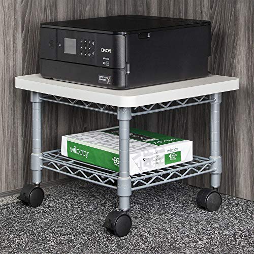 Safco Products Under Desk Printer/Fax Stand ,Steel Wire Shelf , Locking Swivel Wheels , Gray Powder Coat Finish , 19"W x 16"D Laminate Top , Easy Assembly