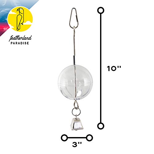 Featherland Paradise | Creative Foraging Systems Hanging Foraging Sphere & Kabob with Stainless Steel Bell, Interactive Bird Treat Toy