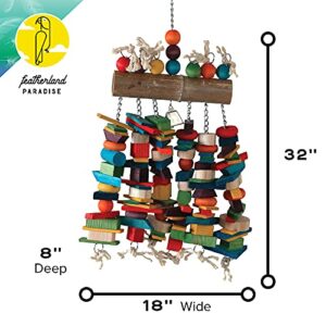 Featherland Paradise | Extra Large Hanging Bamboo Log Bird Cage Toy with Bell | Bird Toy for Extra Large Birds (Giant)