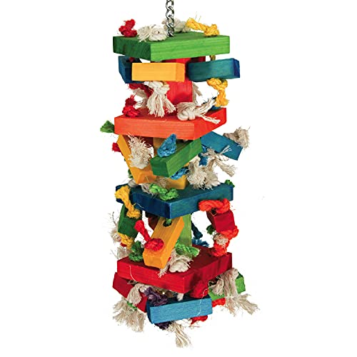 Featherland Paradise Knots N Blocks Bird Toy, Bird Toys, for Parrots, Cockatoos, Macaws, Very Large Birds and Big Beaks