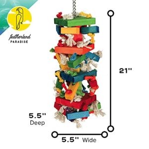 Featherland Paradise Knots N Blocks Bird Toy, Bird Toys, for Parrots, Cockatoos, Macaws, Very Large Birds and Big Beaks