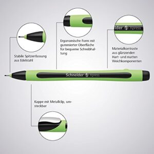 Schneider Xpress Premium Fineliner, 0.8 mm Porous Point, Light Green Barrel, Black Ink, Box of 10 Pens (190001)