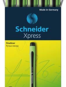 Schneider Xpress Premium Fineliner, 0.8 mm Porous Point, Light Green Barrel, Black Ink, Box of 10 Pens (190001)