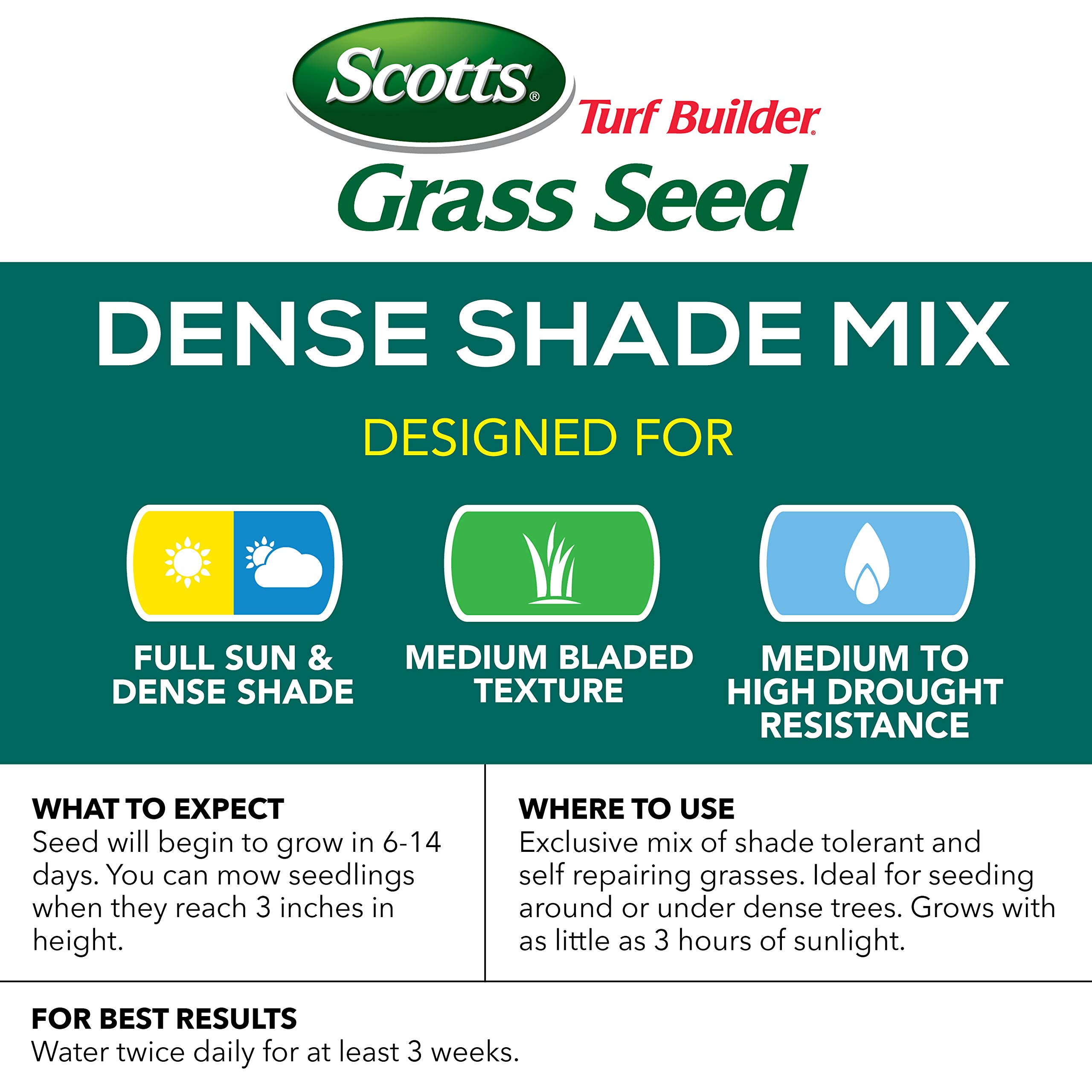 Scotts Turf Builder Grass Seed Dense Shade Mix, Grows With As Little As 3 Hours of Sunlight, 3 lbs.