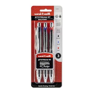 uni-ball jetstream rt retractable ballpoint pens medium point, 1.0mm, assorted, 3 pack