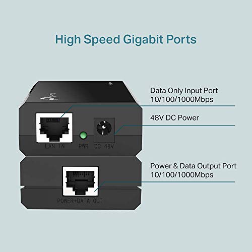 TP-LINK 802.3af Gigabit PoE Injector | Convert Non-PoE to PoE Adapter | Auto Detects the Required Power, up to 15.4W | Plug & Play | Distance Up to 100 meters (328 ft.) | Black (TL-PoE150S)