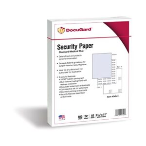 docugard standard medical security paper for printing prescriptions and preventing fraud, cms approved, 6 security features, laser and inkjet safe, blue, 8.5 x 11, 24 lb., 500 sheets (04541)