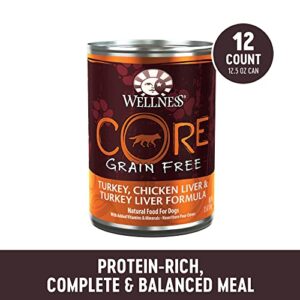 Wellness CORE Natural Wet Grain Free Canned Dog Food, Turkey & Chicken, 12.5-Ounce Can (Pack of 12)