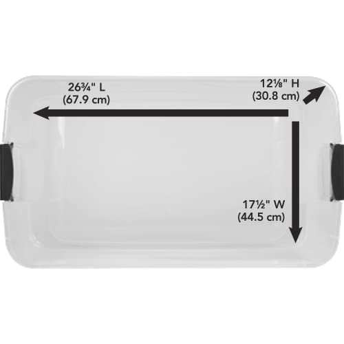 Sterilite 19909804 116 Quart/110 Liter Ultra Latch Box, Clear with a White Lid and Black Latches, 4-Pack