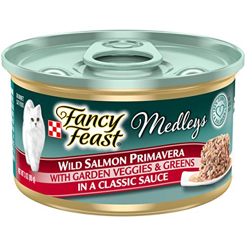 Purina Fancy Feast Wet Cat Food Medleys Wild Salmon Primavera With Tomatoes Carrots and Spinach in Silky Broth - (24) 3 oz. Cans