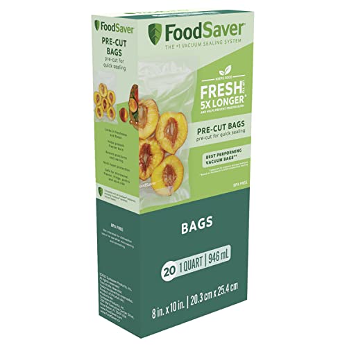 FoodSaver 1-Quart Precut Vacuum Seal Bags with BPA-Free Multilayer Construction for Food Preservation, 20 Count