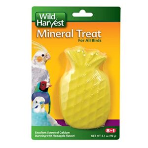 wild harvest mineral treat for all birds 3.1 ounces, pineapple flavor, excellent source of calcium