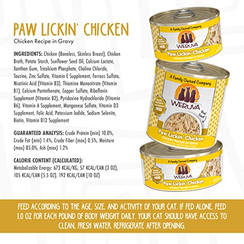 Weruva Classic Cat Food, Paw Lickin’ Chicken with Chicken Breast in Gravy, 3oz Can (Pack of 24)