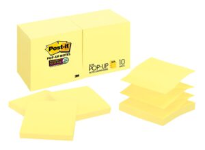 post-it super sticky pop-up notes, 3x3 in, 10 pads, 2x the sticking power, canary yellow, recyclable (r330-10sscy)